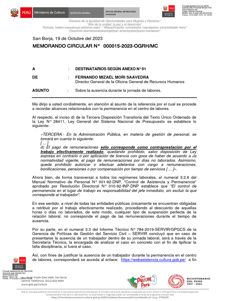 Memorando Circular-000015-2023-Ogrh | PDF