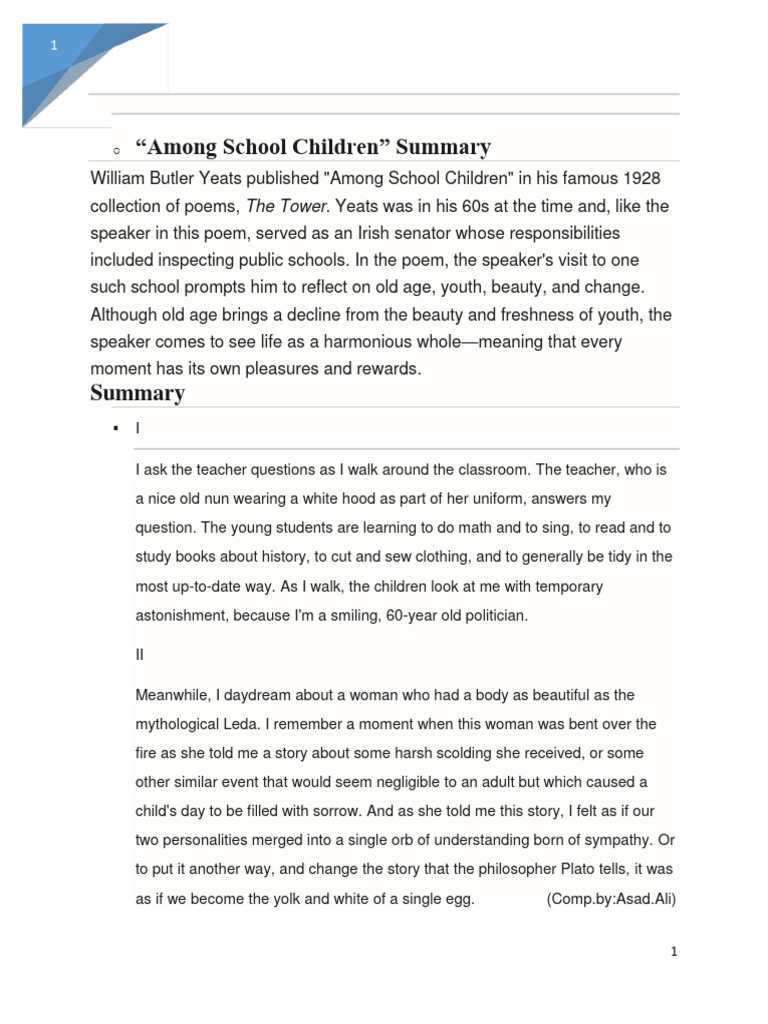 Among School Children Summary by Asad Ali | Download Free PDF | Beauty ...