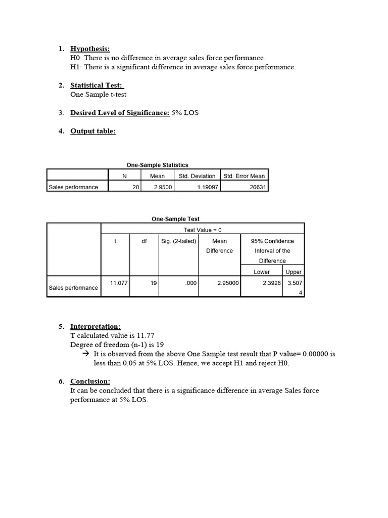 t test one sample | PDF | Student's T Test | Statistical Significance