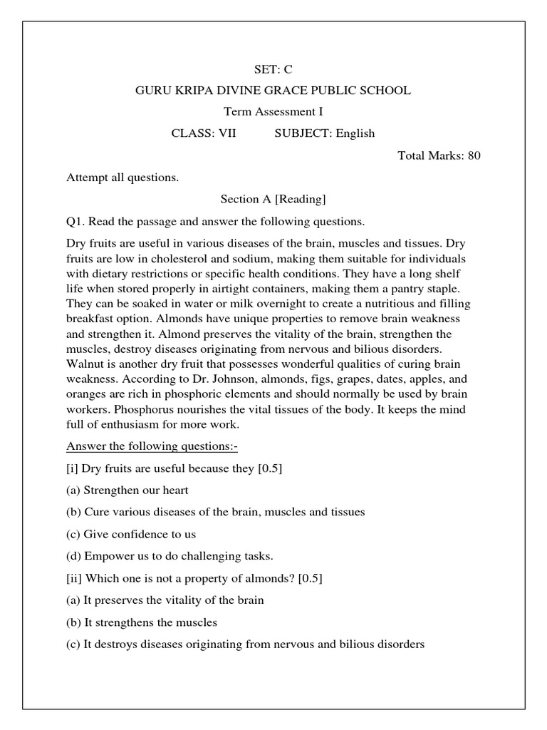 Set C Class 7 PDF | PDF | Verb | Pronoun