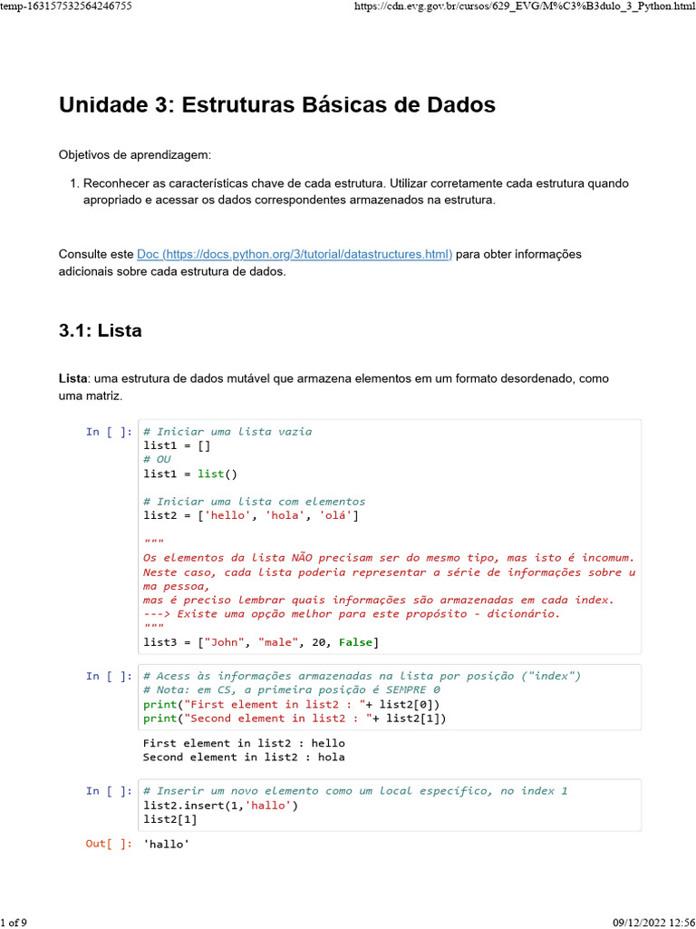 Aula 3 - Estruturas Básicas de Dados- Enap - Python | PDF | Estrutura de dados | Engenharia da ...