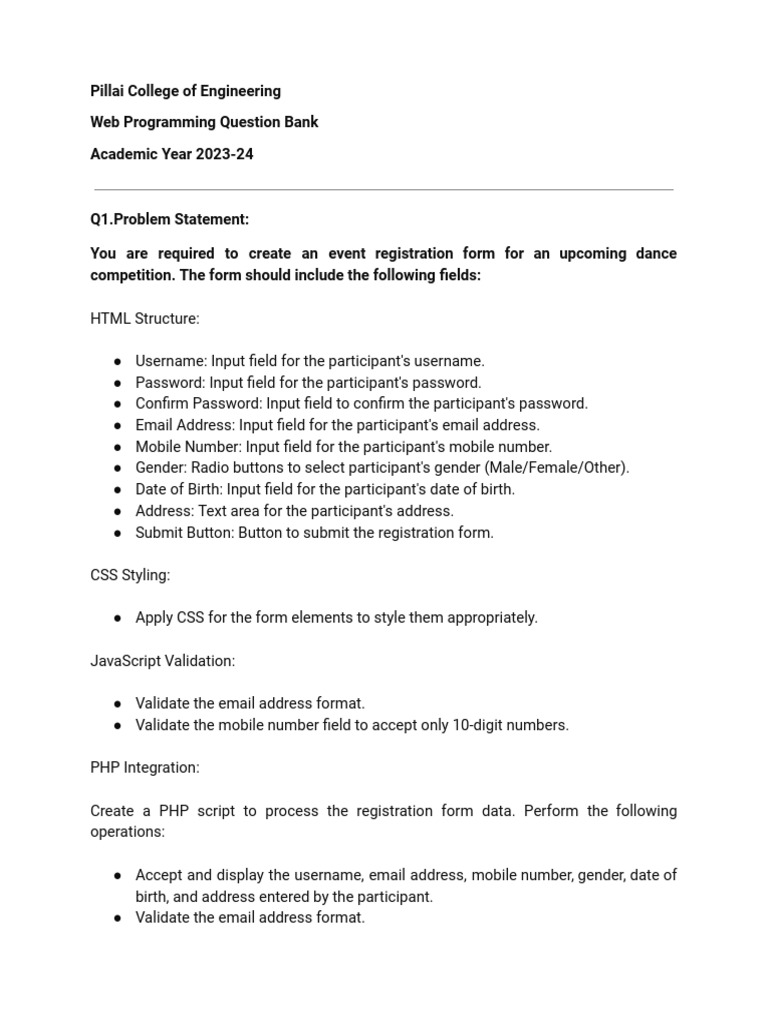 WP LAB PRAC EXAM Question Bank | PDF | Html | Java Script