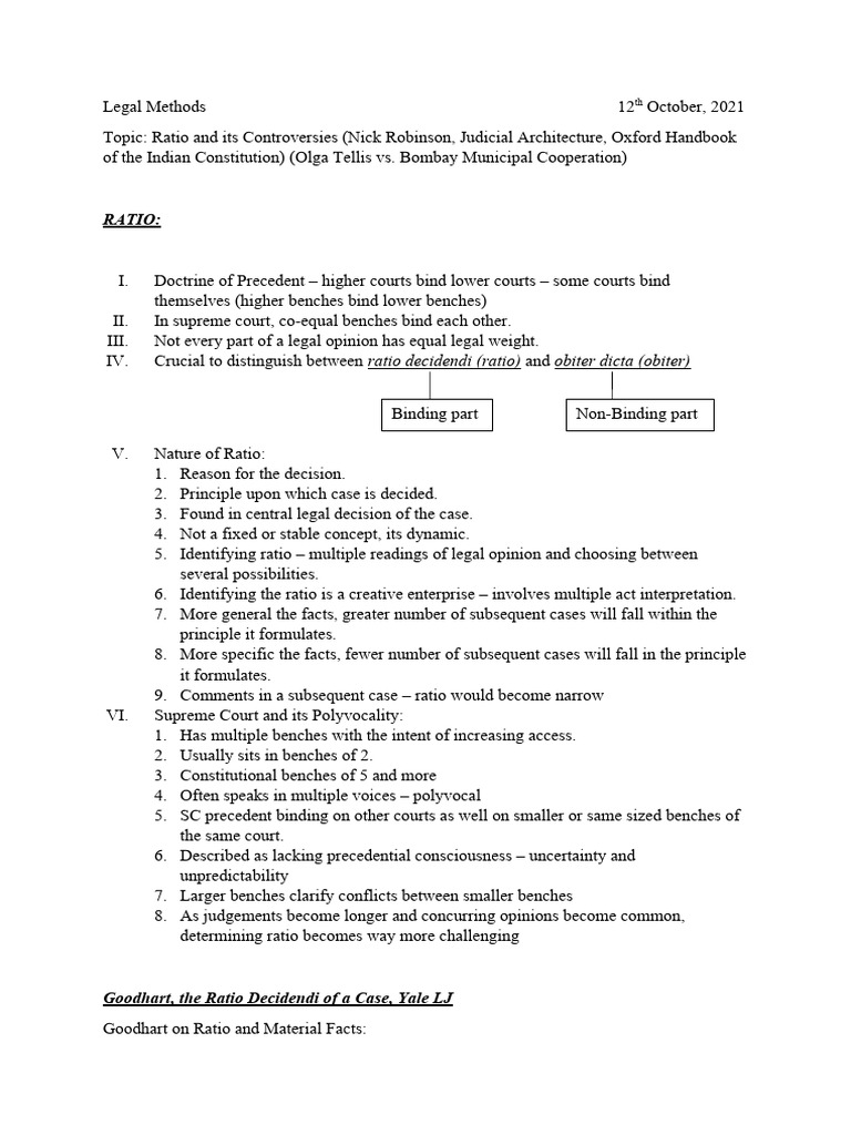 Ratio Notes | PDF | Obiter Dictum | Precedent