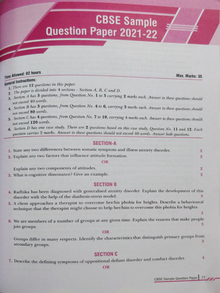 Class 12 Sample Papers-Psychology | PDF