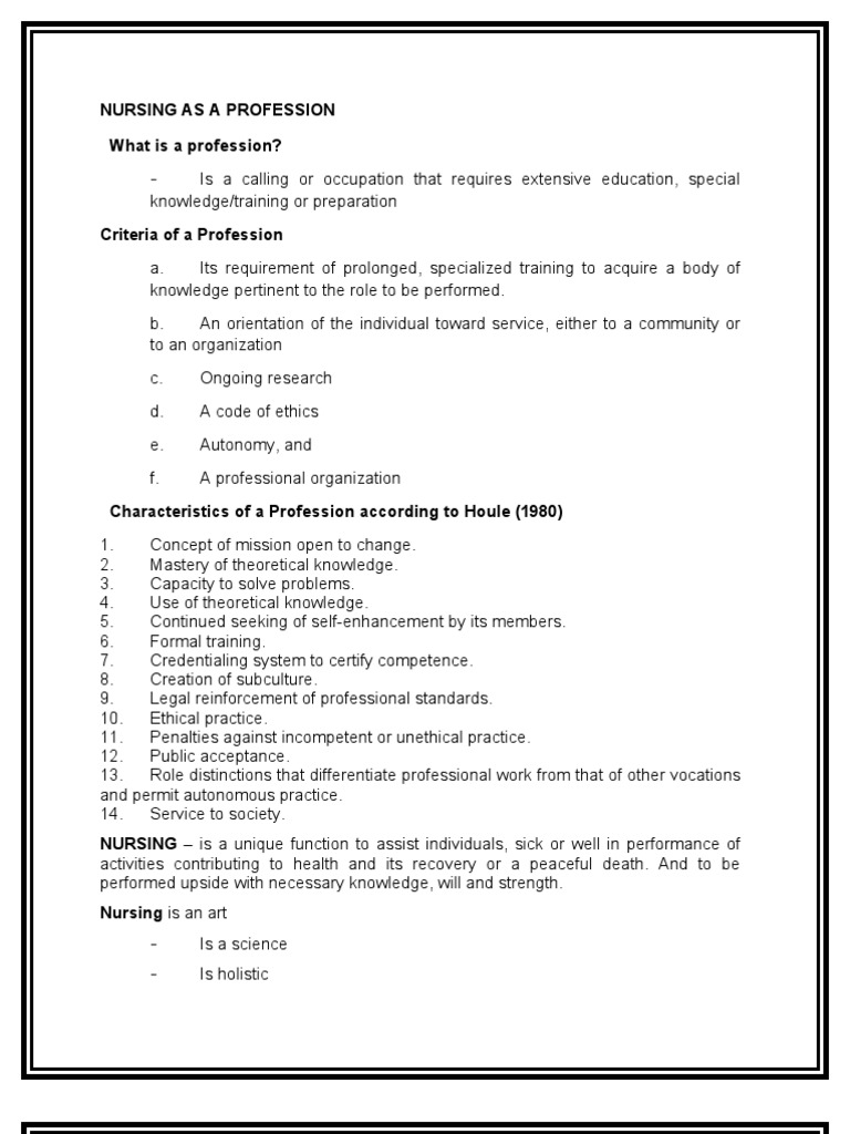 Nursing As A Profession What Is A Profession? | PDF | Profession | Nursing