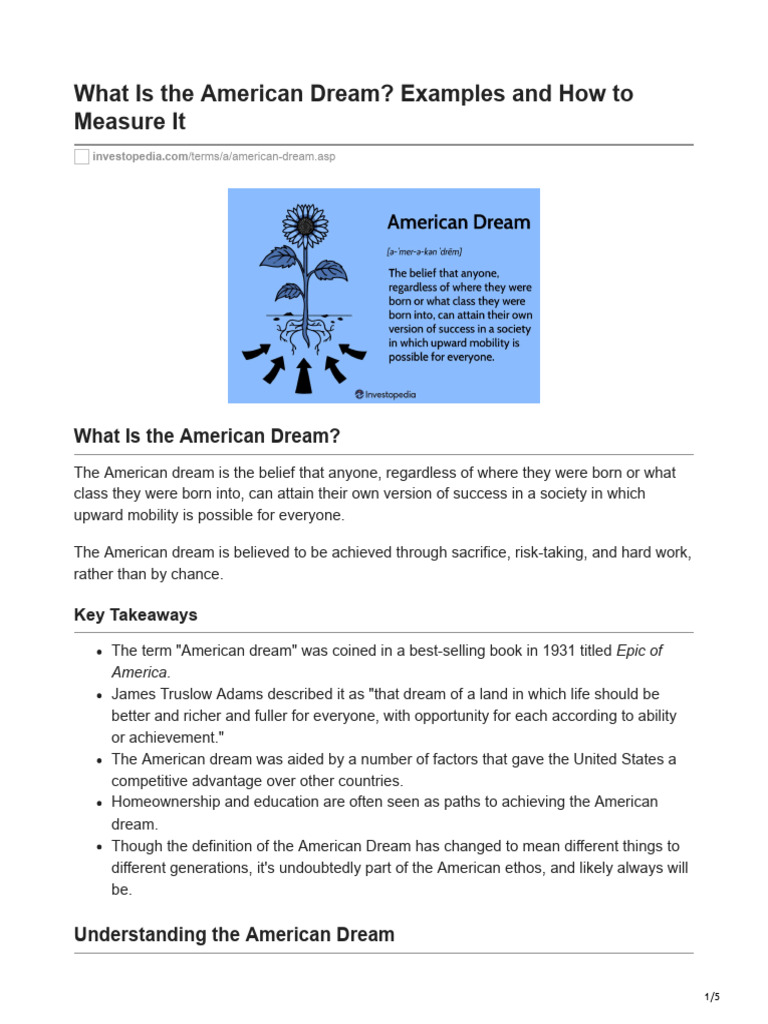 What Is The American Dream Examples and How To Measure It | PDF ...
