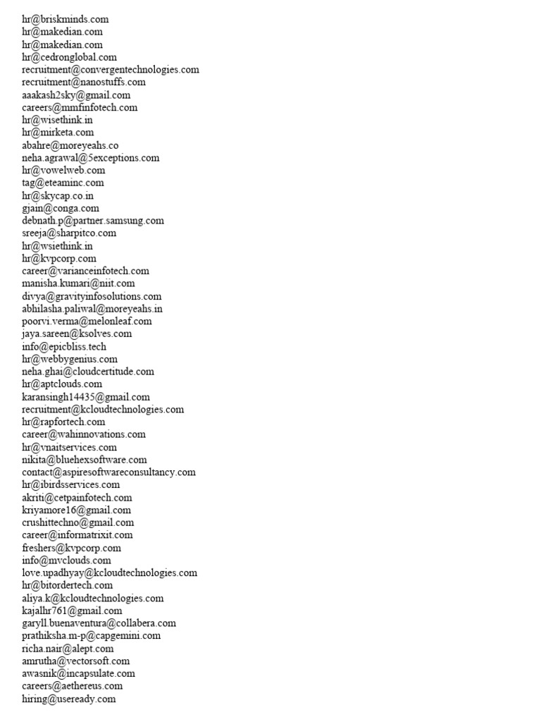 HR Email Address List Compilation | PDF | Technology & Engineering