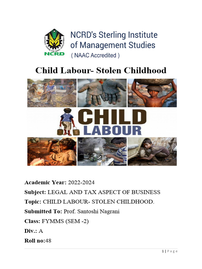 Child Labour - LEGAL TAX & ASPECTS SIMRAN RAUT 48 | PDF | Child Labour | Gender