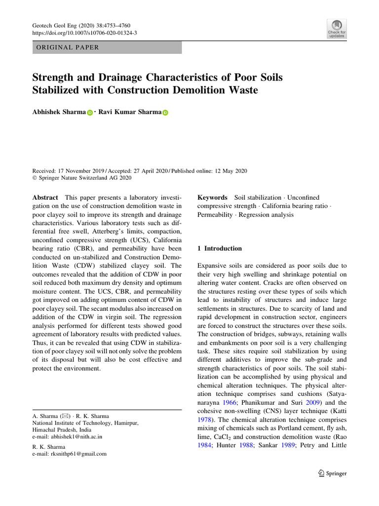 Strength and Drainage Characteristics of Poor Soils Stabilized With ...