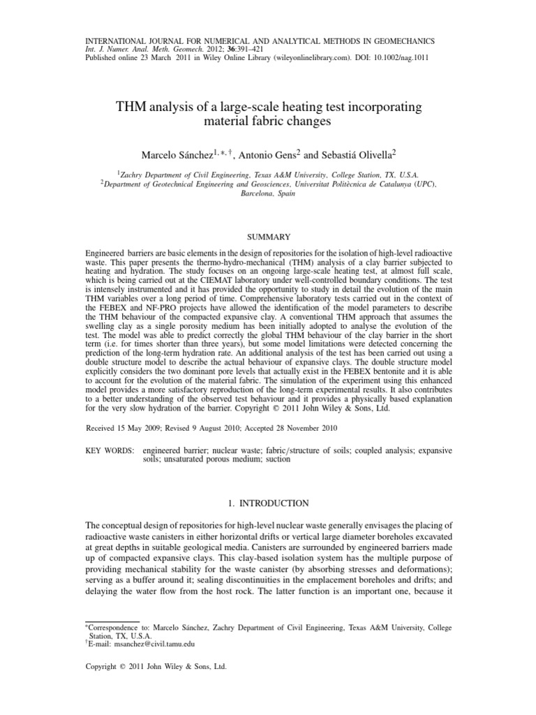 Sánchez 2011 - THM Analysis of A Large Scale Heating Test Incorporating ...