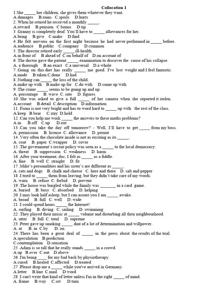 English Collocation Exercises | PDF