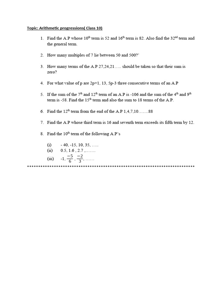 Class 10 Arithmetic Progressions | PDF | Teaching Methods & Materials