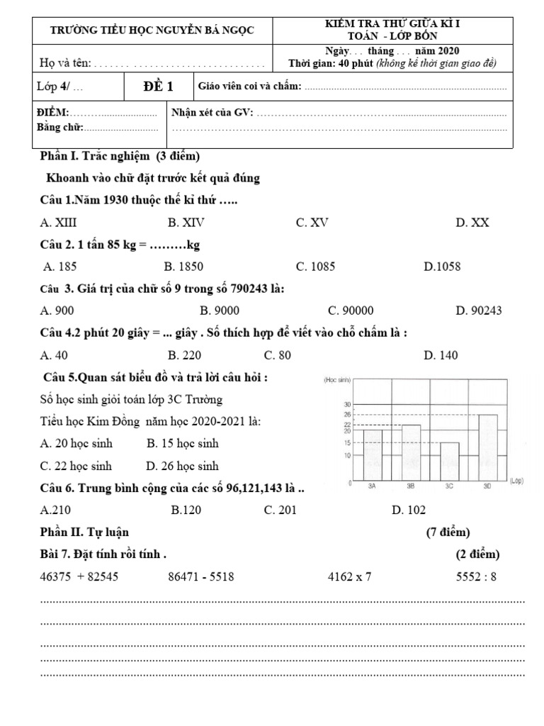 De Thi TH Toán 1 | PDF