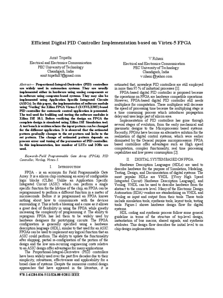 Efficient Digital PID Controller Implementation Based On Virtex-5 FPGA | PDF | Field ...
