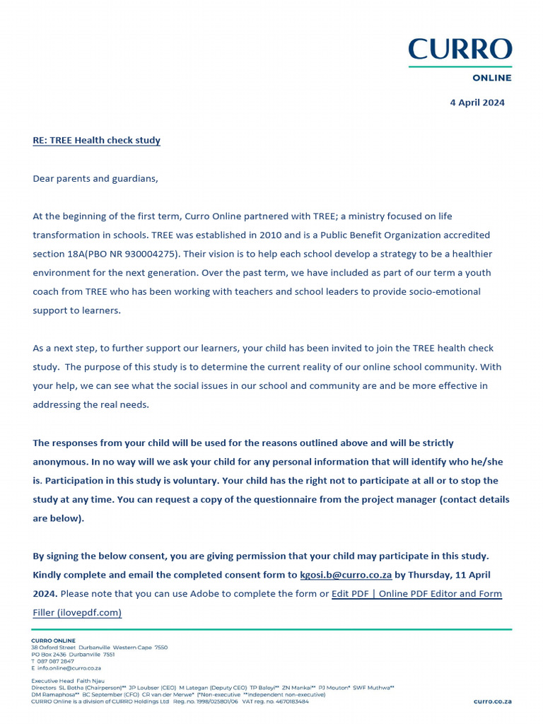 TREE Health Check Study Consent Form | PDF