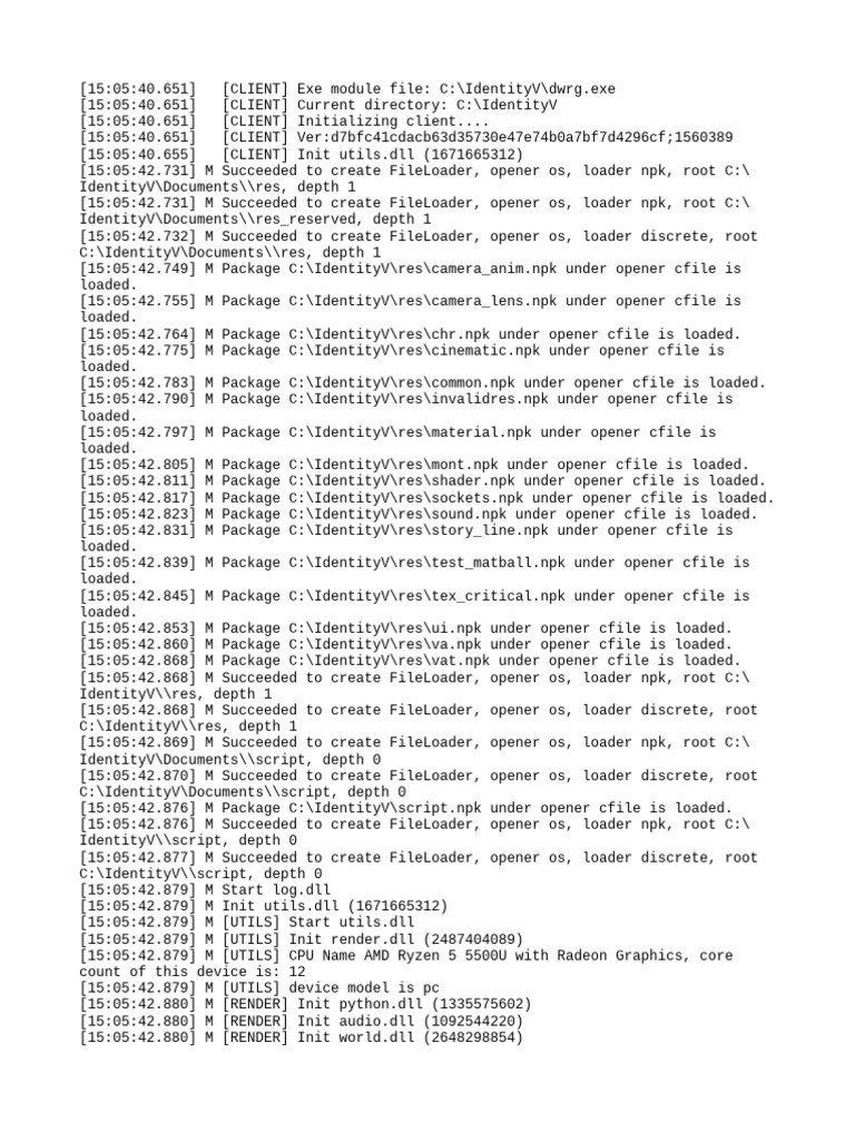 IdentityV Client Initialization Log | PDF | Software | Computer Hardware