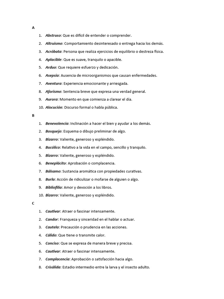Glosario de palabras de la A a la Z | PDF | Artes del Lenguaje y ...