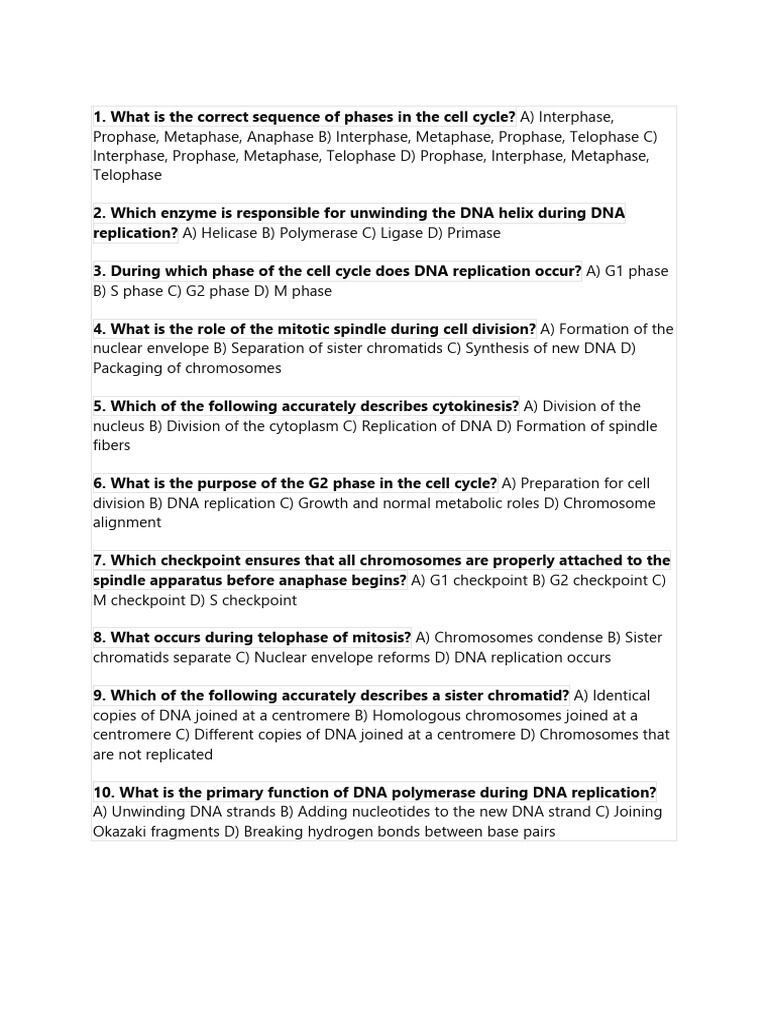 Cell Cycle and DNA Replication Quiz | PDF