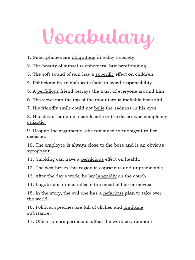 Vocabulary english with definitions | PDF