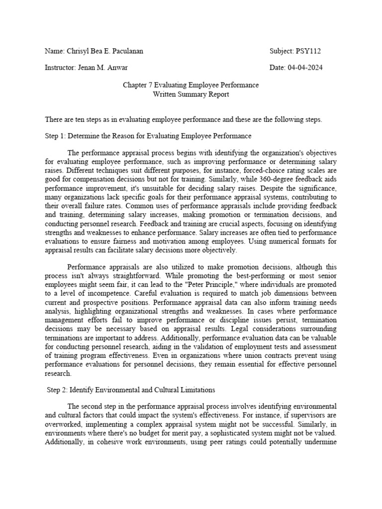 Chapter 7 and 8 Written Summary Report | PDF | Performance Appraisal | Behavior Modification