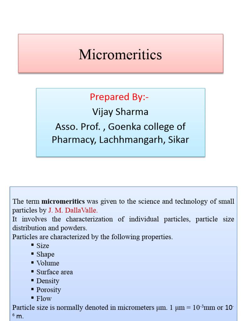 Micromeritics PPT Vijay Sharma | PDF | Particle Size Distribution ...