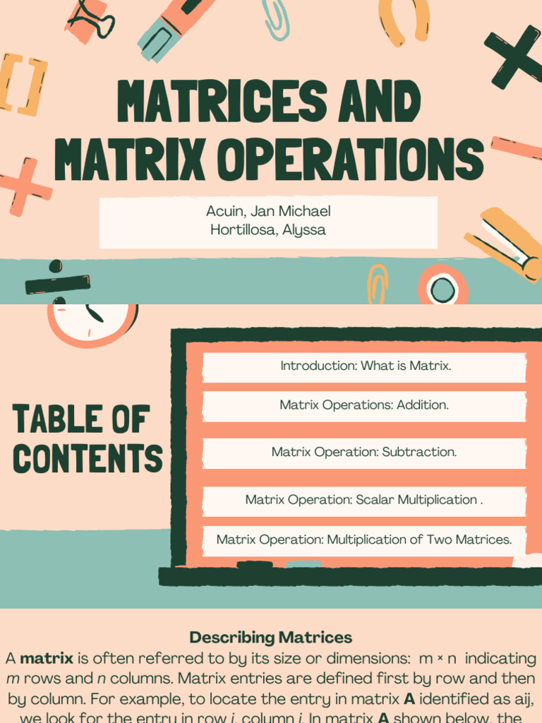 matrix and matrices opration | PDF | Matrix (Mathematics) | Algebra