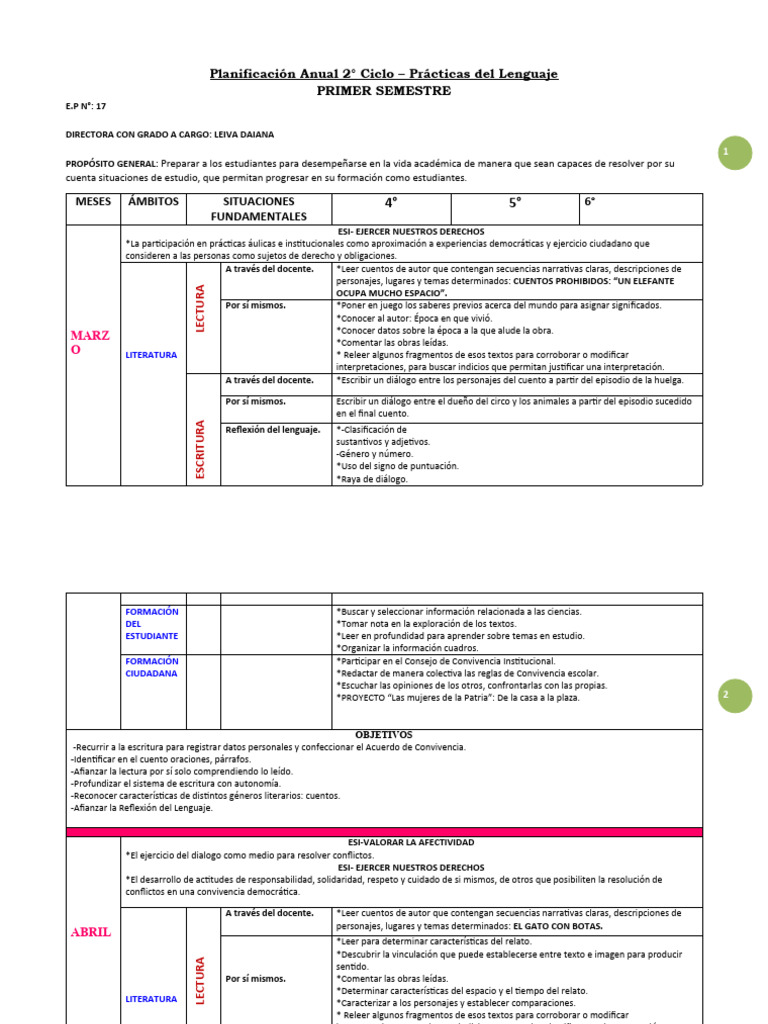 Planificación Anual 2° CICLO. PRACT. DEL LENGUAJE 2023 | PDF | Evaluación | Narración