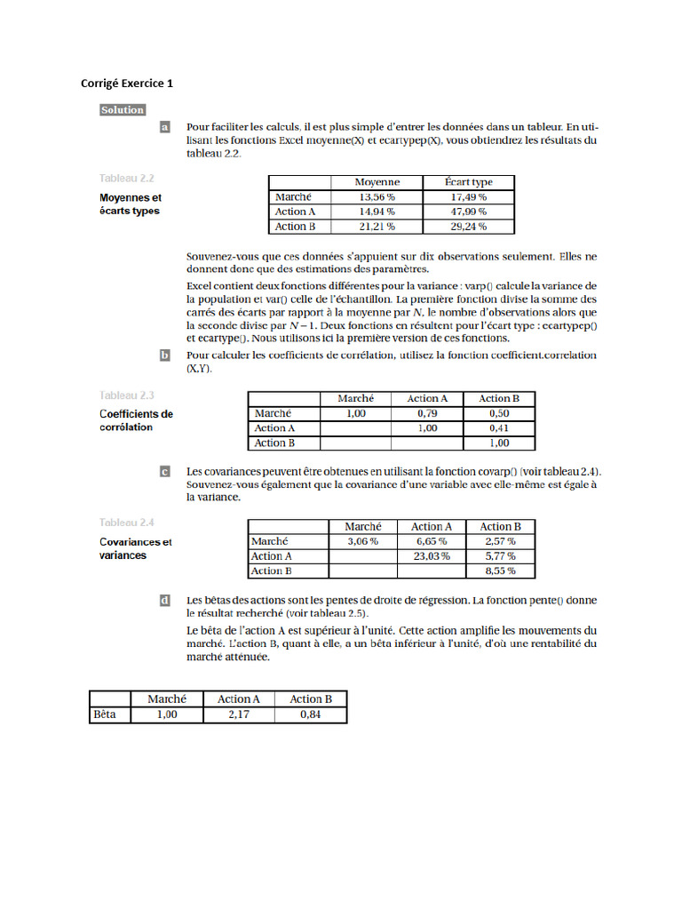 Corrigés EXOS Gestion Des Portefeuilles PDF | PDF