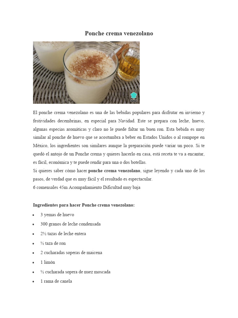 Ponche Crema Venezolano | PDF | Alimentos | Bebida