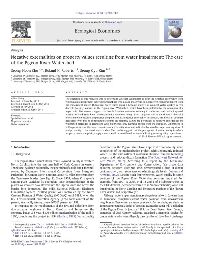 Ecological Economics: Seong-Hoon Cho, Roland K. Roberts, Seung Gyu Kim | PDF | Regression ...