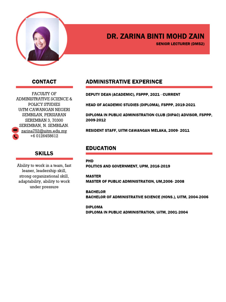 CV-DR Zarina Mohd Zain (Am110) | PDF | Career & Growth | Business
