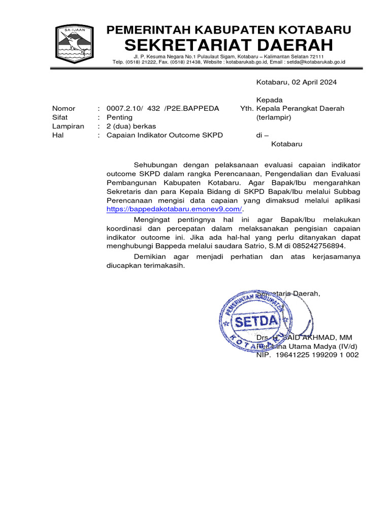 Evaluasi Capaian Indikator SKPD Kotabaru | PDF