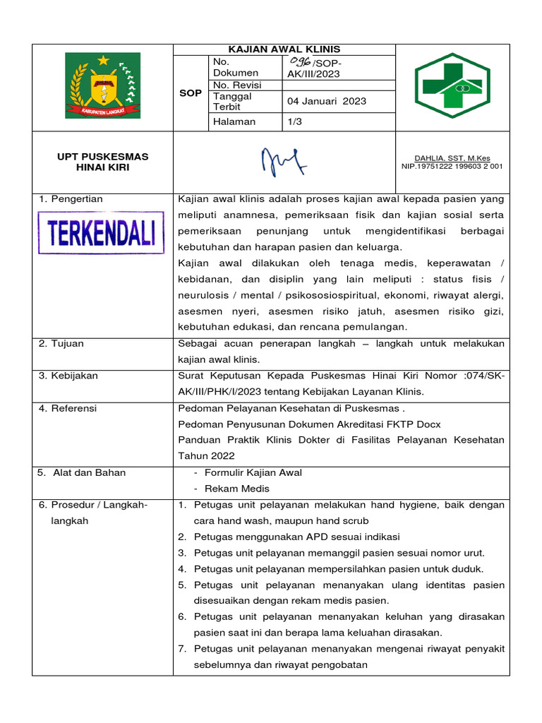 3.2.1 EP A R 2 SOP Kajian Awal Klinis | PDF | Sains & Matematika