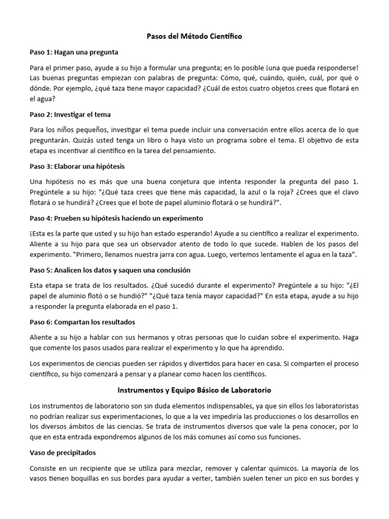 Pasos del Método Científico, Instrumentos y Equipo basico de ...