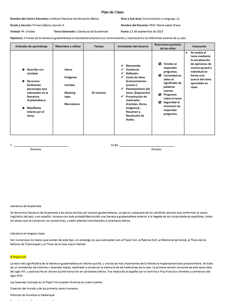 PLAN DE CLASE 1 Isa | PDF | Guatemala