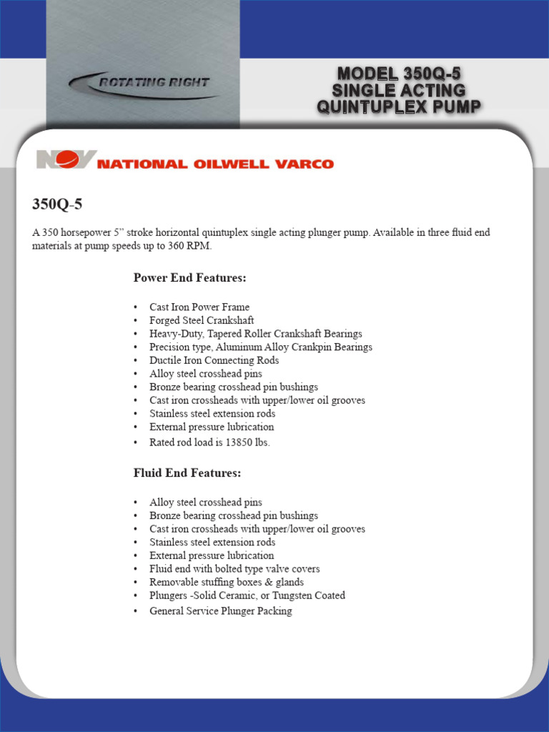 350Q-5 Quintuplex Plunger Pump Specs | PDF | Pump | Gallon