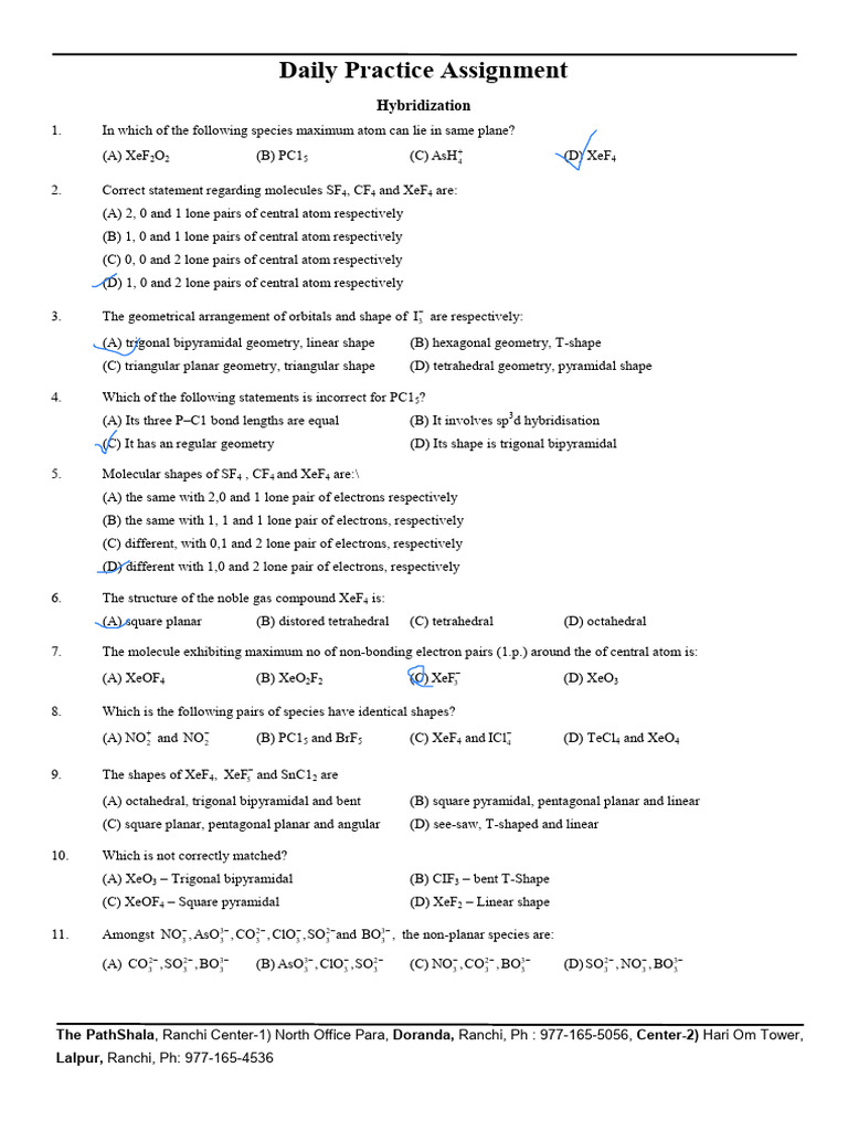 Hybridization Practice Questions and Answers | PDF | Stereochemistry ...