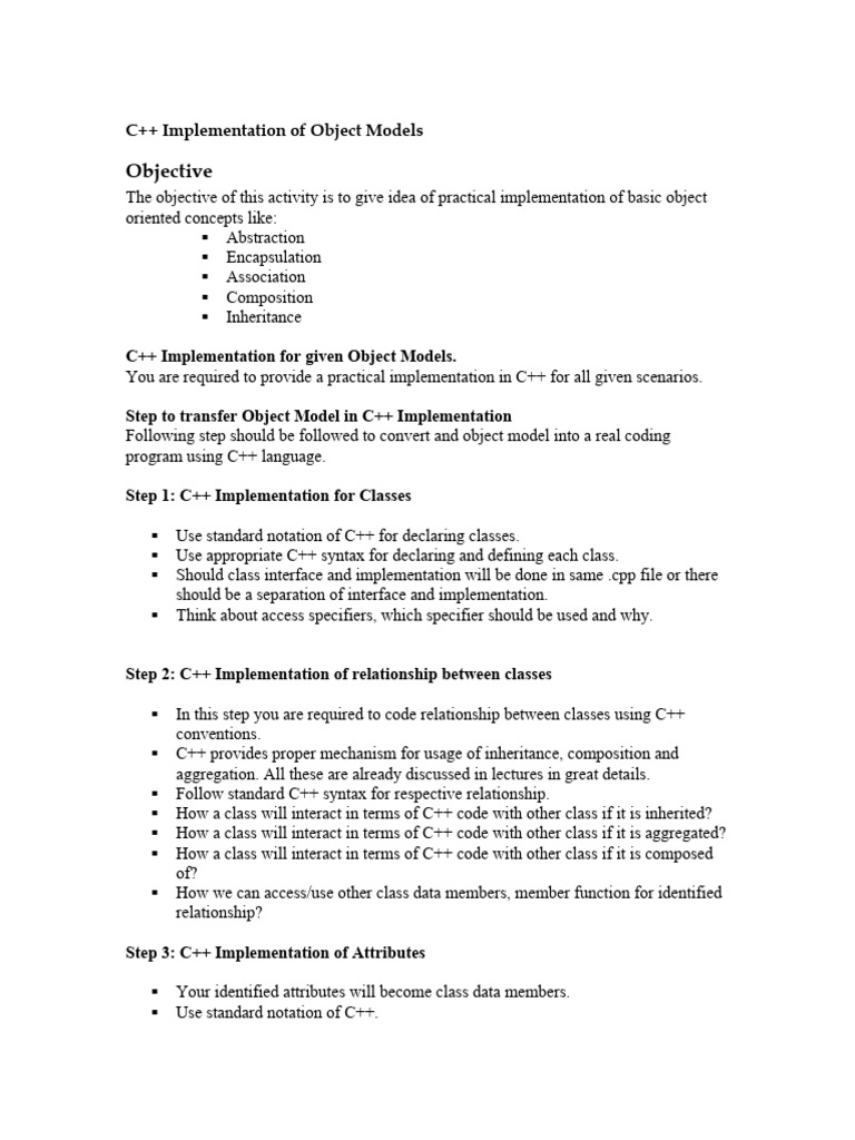 Implementation of Object Models | PDF | C++ | Class (Computer Programming)