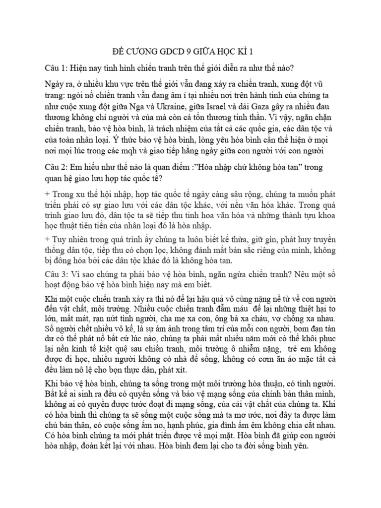 Đề Cương Gdcd 9 Giữa Học Kì 1 | PDF