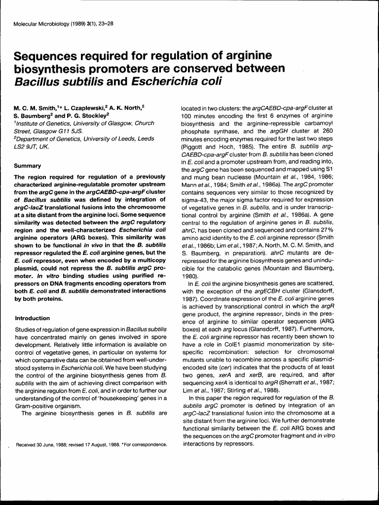 Smith 1989 | PDF | Repressor | Gene