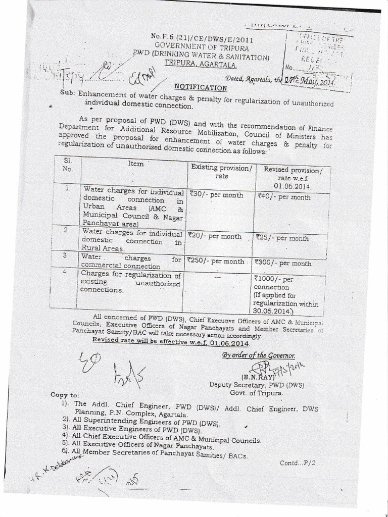 Water Tariff Notification - 0 | PDF