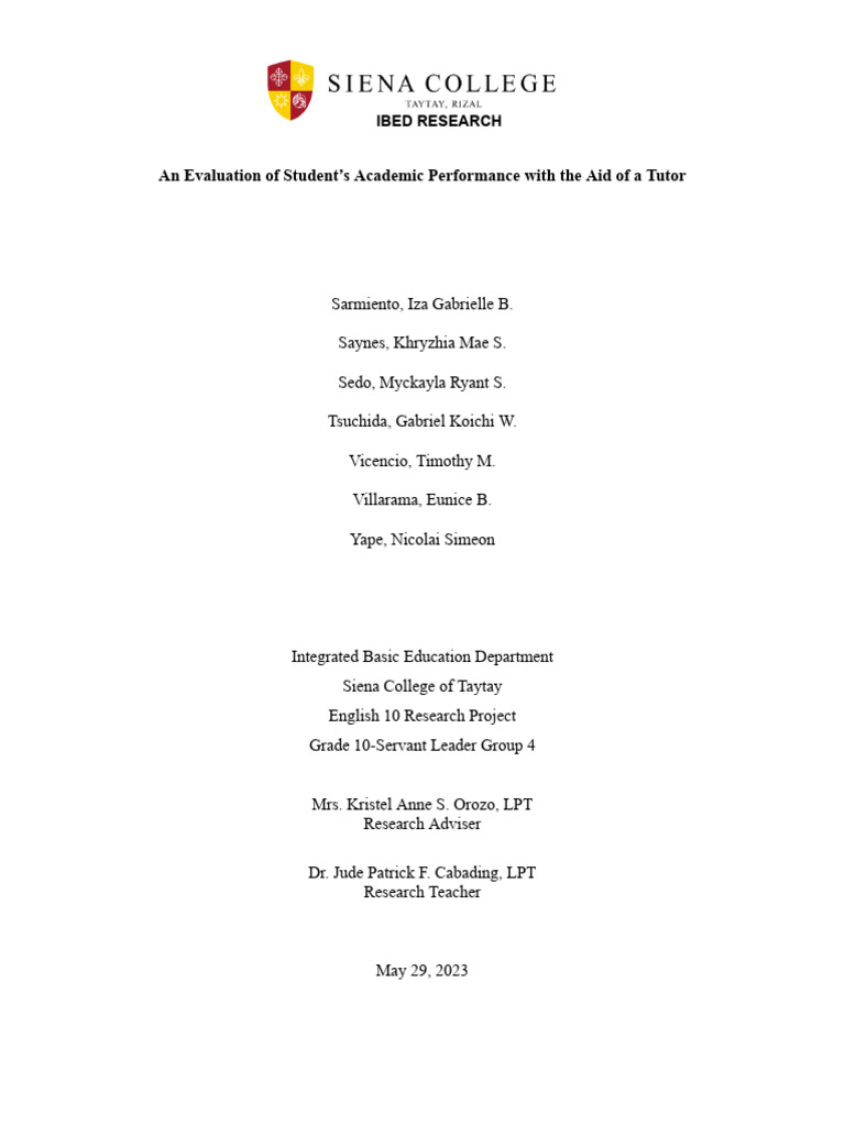 Student Tutoring Impact Study | PDF | Survey Methodology | Learning