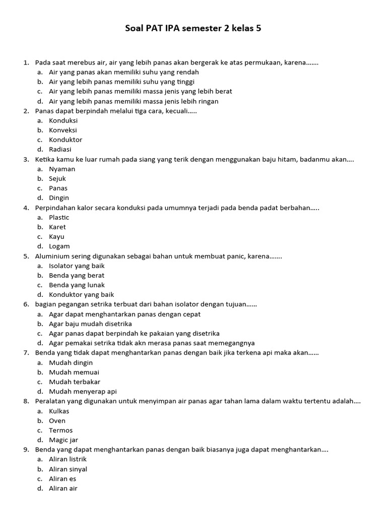 Soal PAT IPA Semester 2 Kelas 5 | PDF | Ilmu Sosial