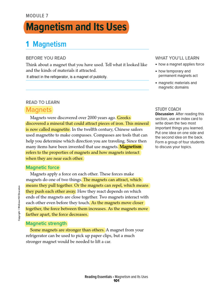Reading Essentials 01 Magnetism and its Uses | PDF | Magnetism | Magnet