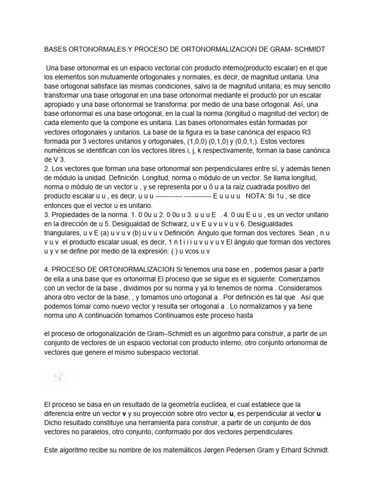 Bases Ortonormales y Proceso de Ortonormalizacion de Gram - Schmidt | PDF | Espacio vectorial ...