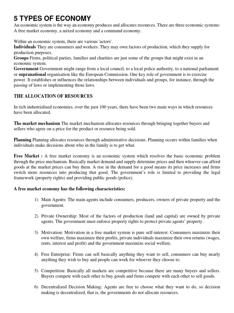 5 Types of Economy | PDF | Profit (Economics) | Market (Economics)