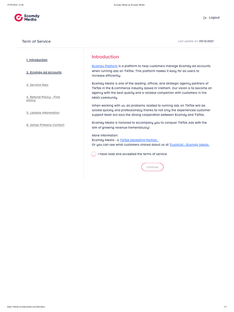 Ecomdymedia Tik Tok Agency Ad Account Term of Service Screenshot - 1. Introduction | PDF ...