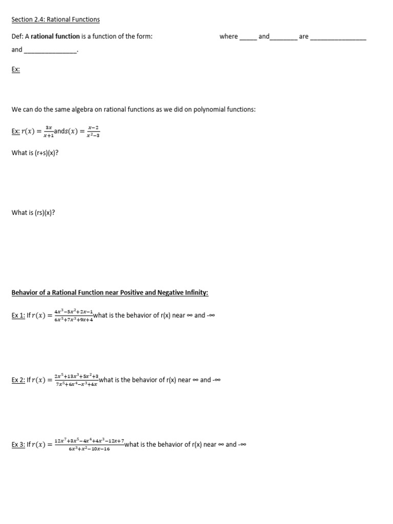 2.4 Rational Functions | PDF | Asymptote | Numerical Analysis 2.4 Rational Functions | PDF | Asymptote | Numerical Analysis