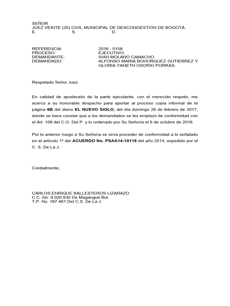 Allega Poliza Emplazamiento 108 CGP | PDF