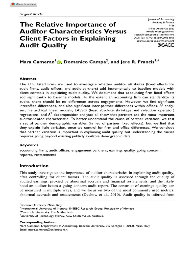 The Relative Importance of Auditor Characteristics Versus Client ...